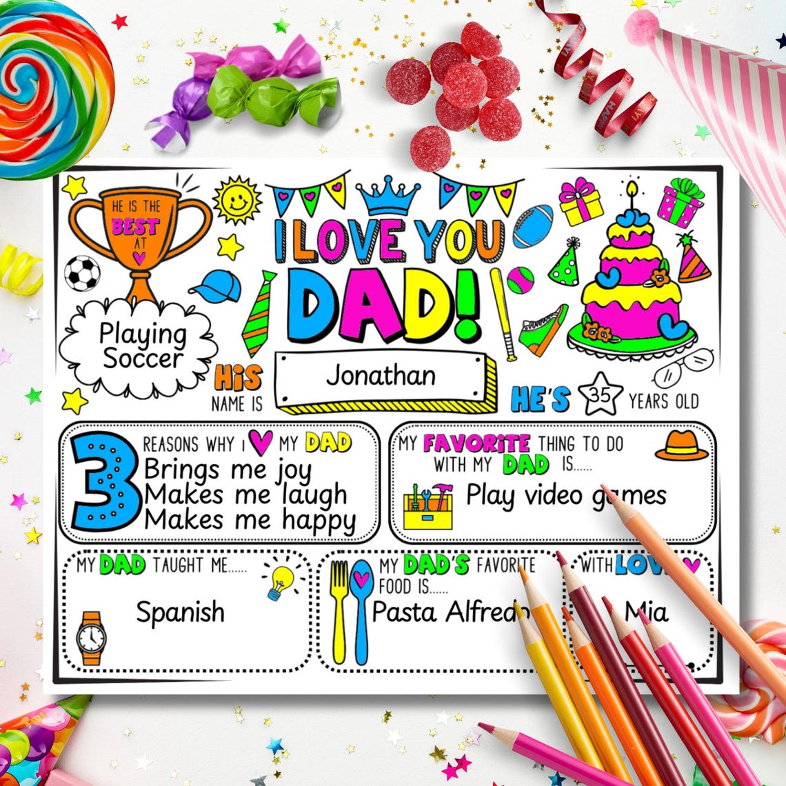 Happy Birthday Dad Coloring Page | Happy Birthday Dad Placemat Activity ...