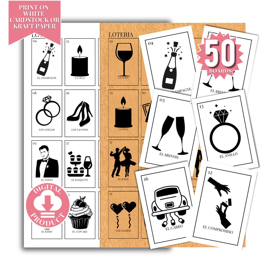 Despedida De Soltera Loteria Juegos 50 Tableros - Juegos Para Boda ...