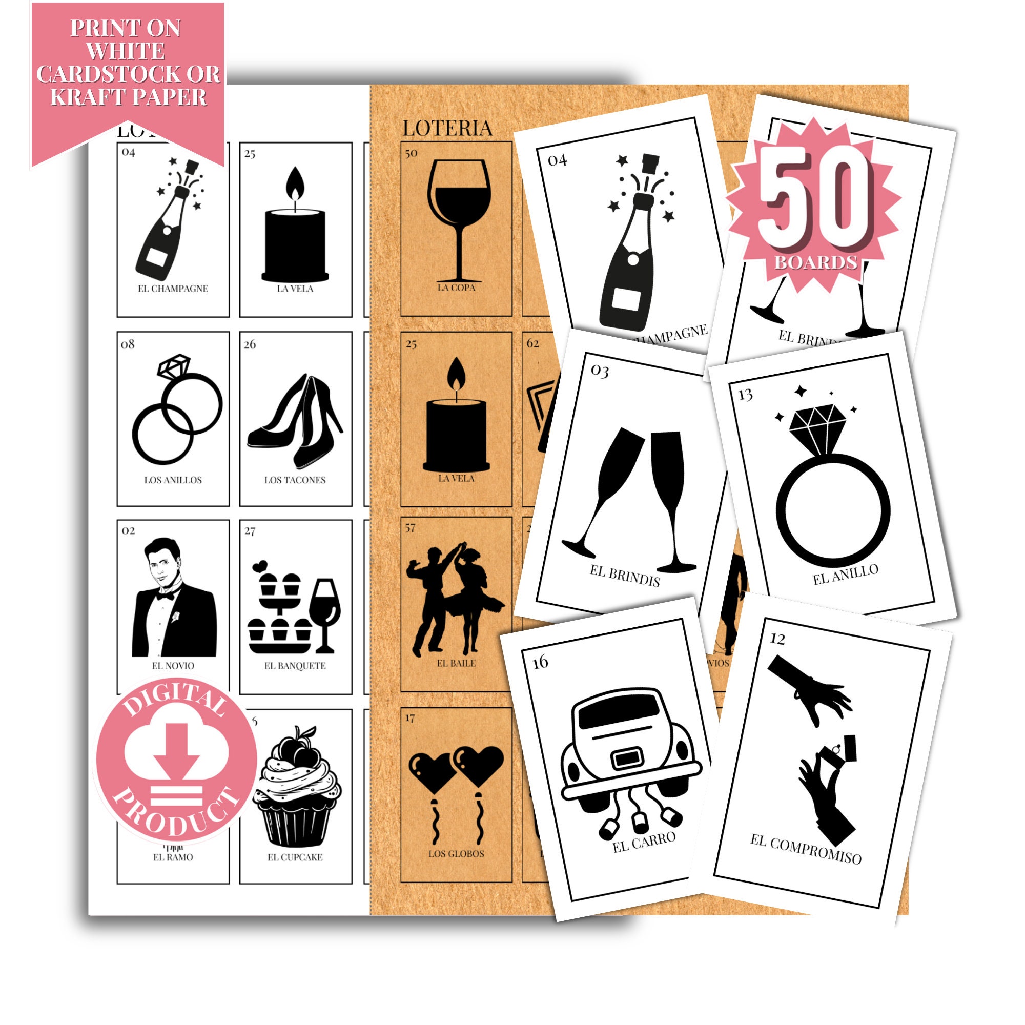 Despedida De Soltera Loteria Juegos 50 Tableros - Juegos Para Boda ...
