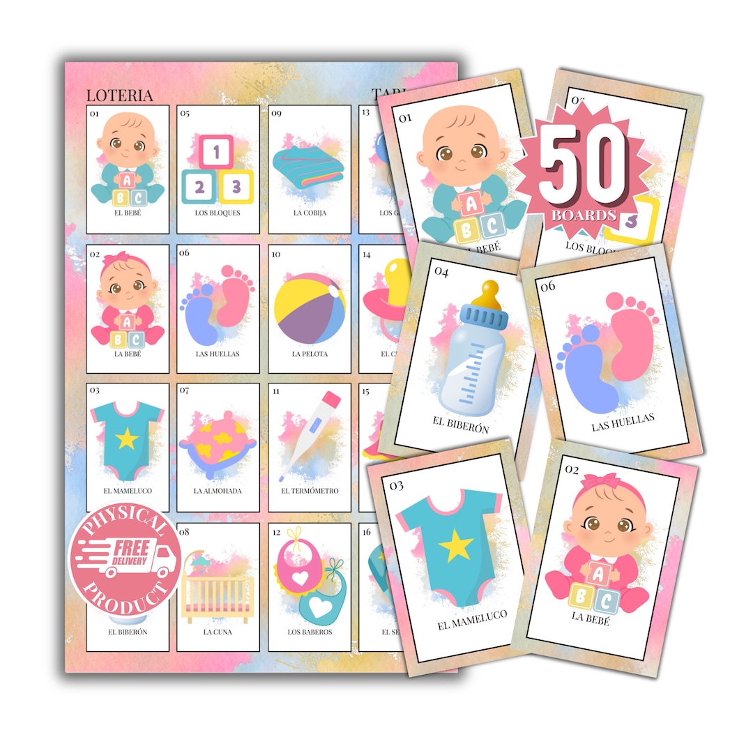 Juegos Para Baby Shower En Español 50 Tableros Loteria Revelacion De ...