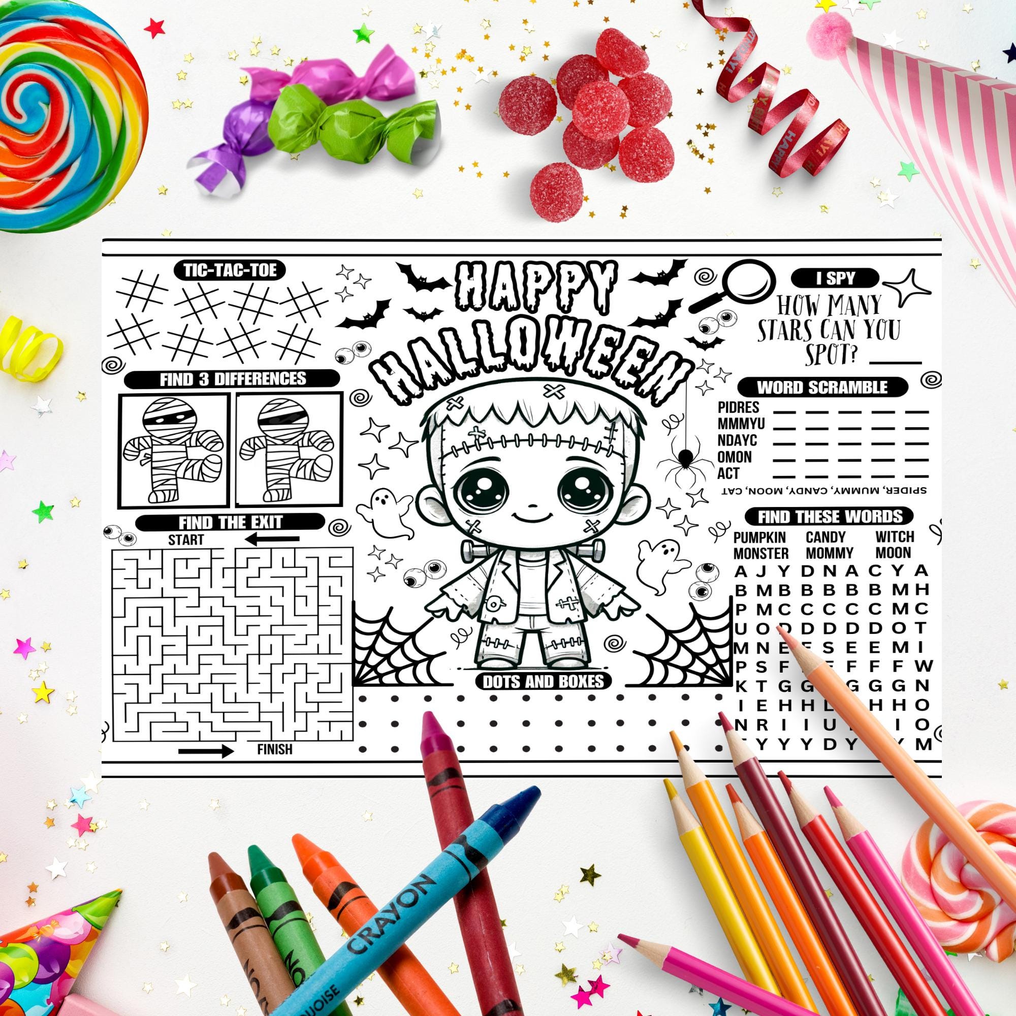 Halloween Coloring Sheet | Custom Halloween Placemat Colouring for Kids ...