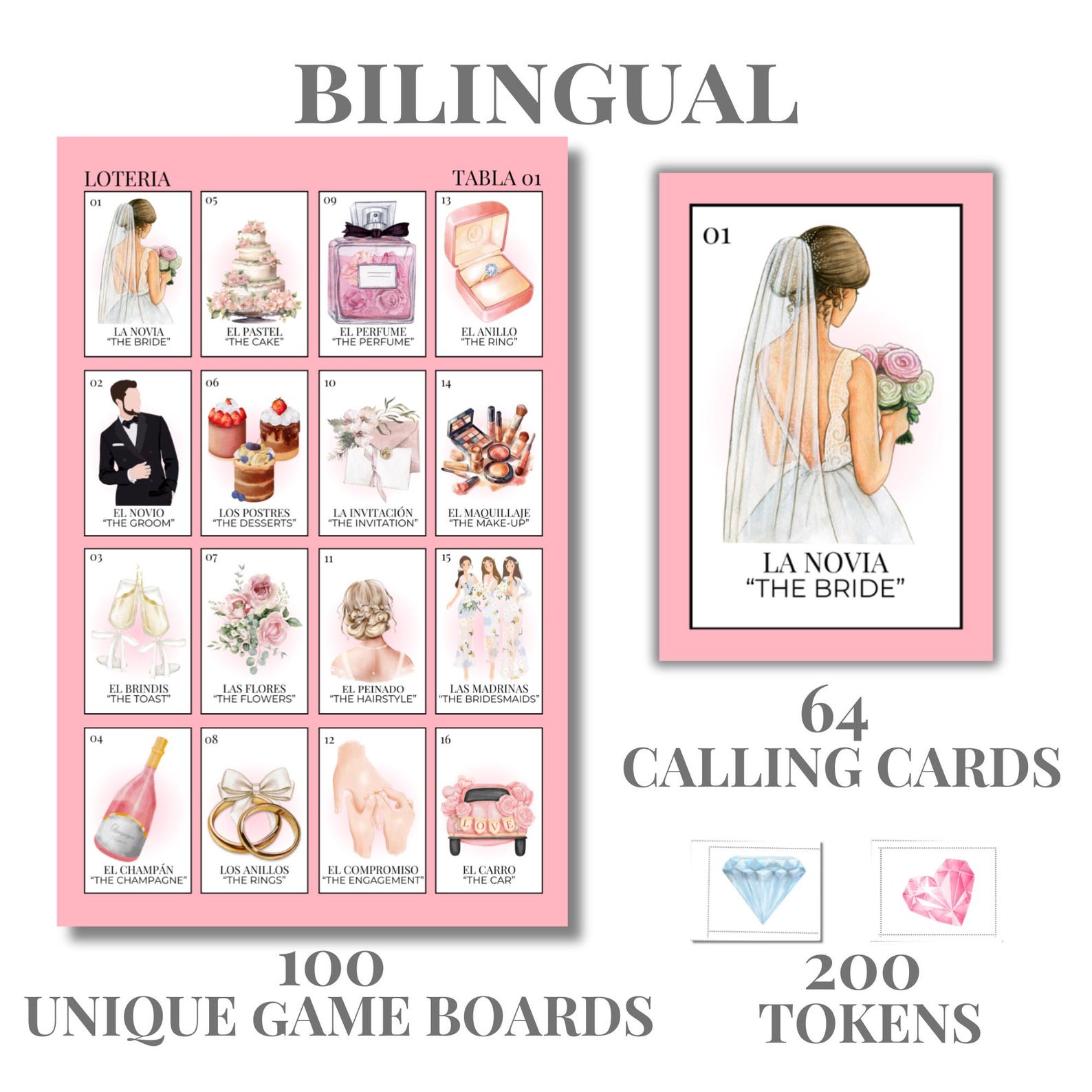 Bridal Shower Games Loteria - English - 100 Board Games - Wedding Games ...