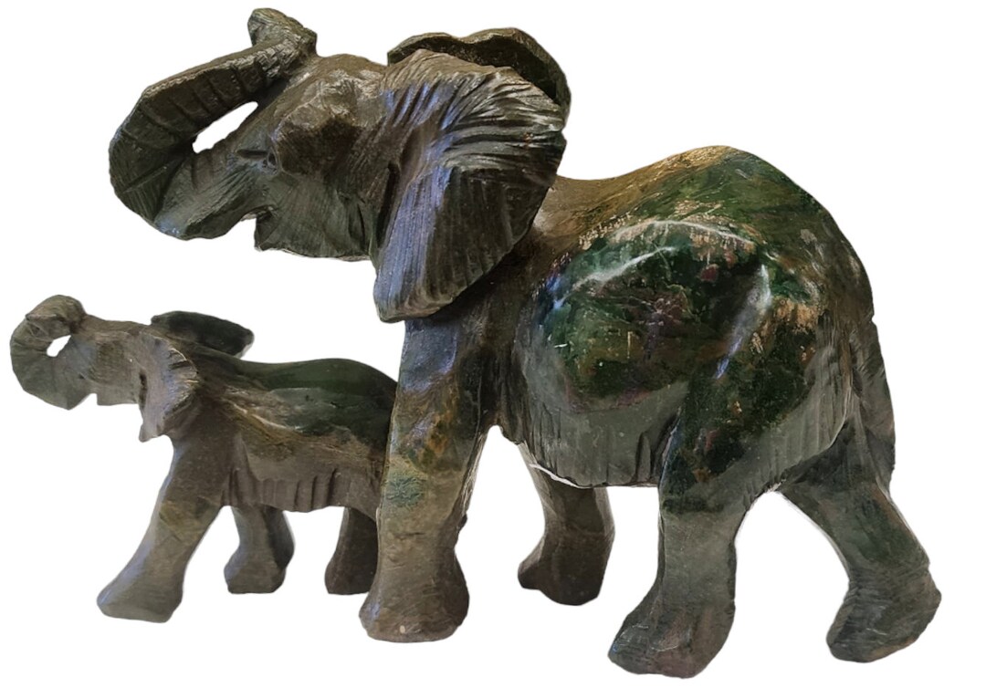 Vintage Verdite Mother Elephant & Baby - Etsy