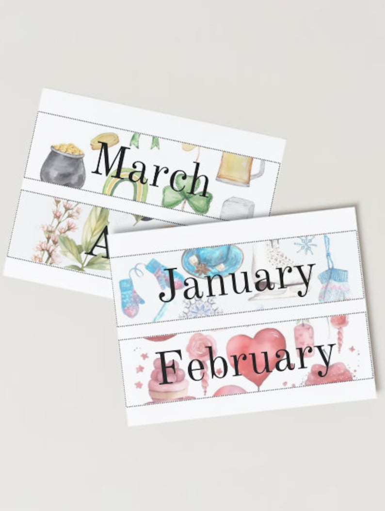 Watercolor Months of the Year Cards, Printable Pocket Chart Calendar ...