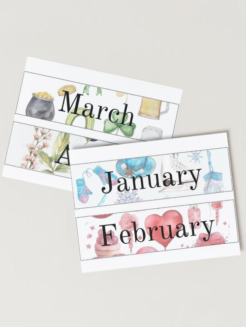 Months of the Year Printable Cards, Water Color Themed, Pocket Chart ...