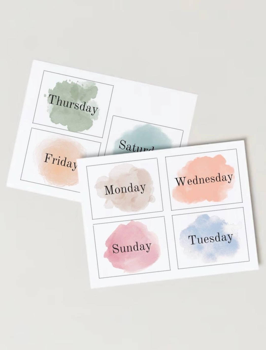 Watercolor Days of the Week Printable | Calm Montessori Visual Calendar ...