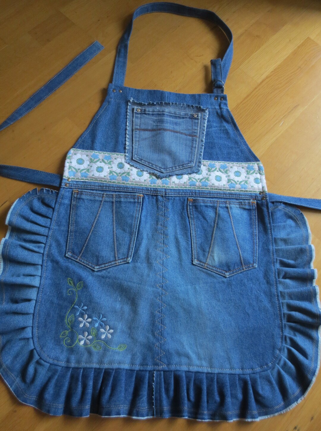 Denim Apron Upcycling Recycling Bib Apron Blue Apron Apron Handmade ...
