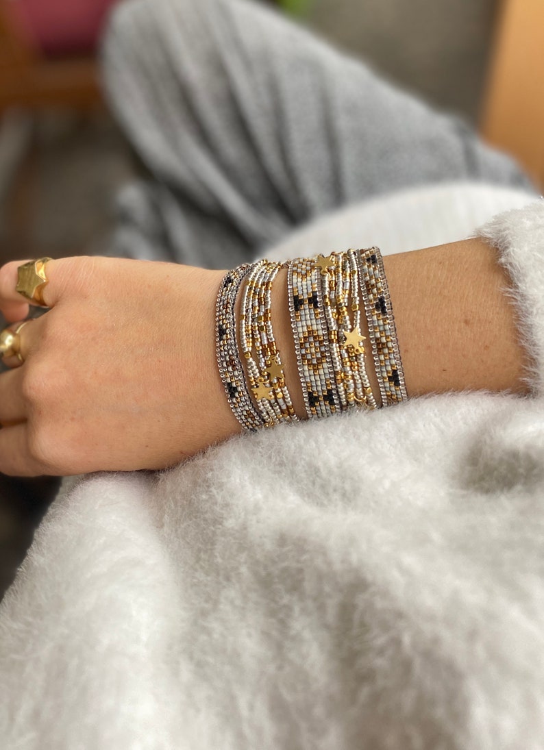 Miyuki Beaded Silver Bracelet for Women Bohemian Stacking - Etsy