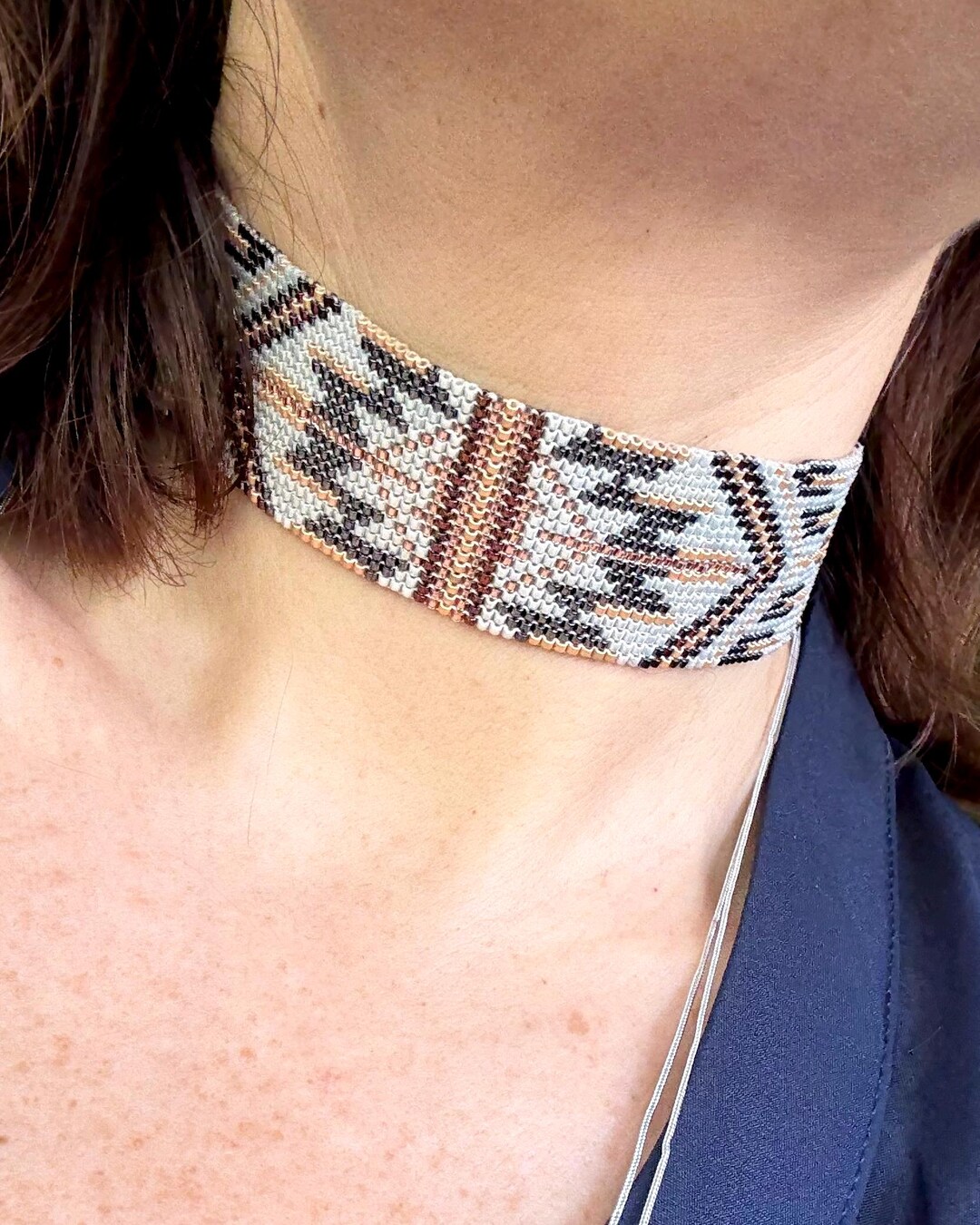 Ethnic Bead Loom Mayan Choker Necklace, Native American Aztec Design ...