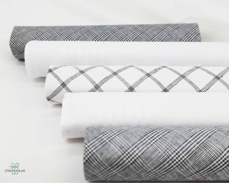 Mens Handkerchief Set of 5, Grey Monogram Handkerchiefs, Grey Plaid ...