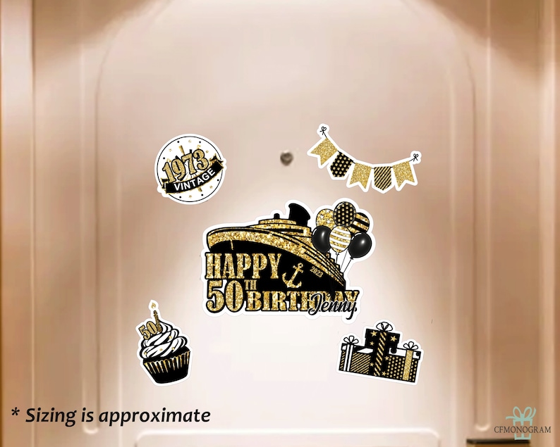 Personalized 50th Birthday Cruise Door Magnet, Vintage Gold Glitter ...