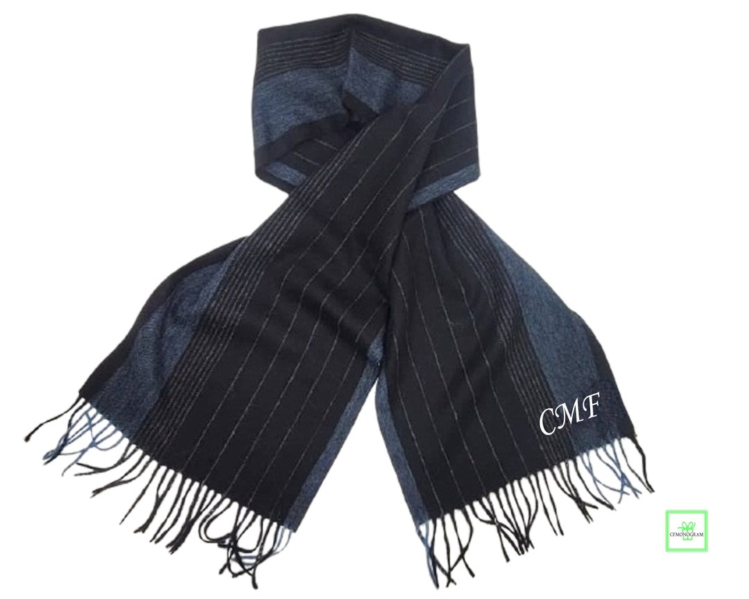 Embroidered Wool Scarf Black Blue Monogrammed Plaid Scarf - Etsy