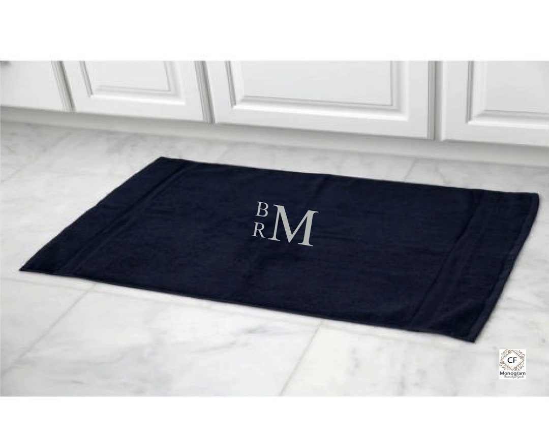 Monogrammed Navy Bath Mat, Luxury Cotton Embroidered Bath Rug - Etsy