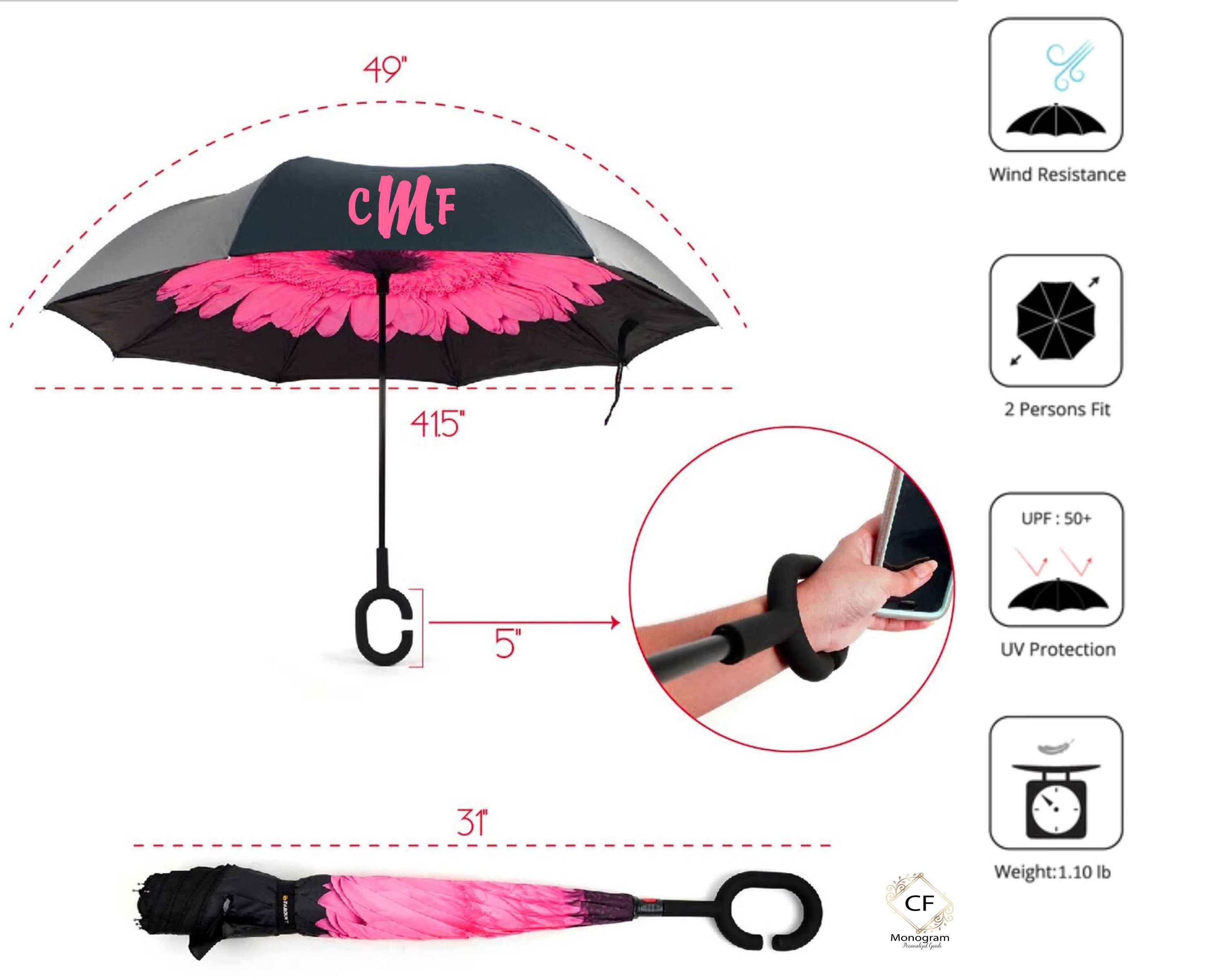 Custom Umbrella Personalized Umbrella Pink Flower umbrella | Etsy