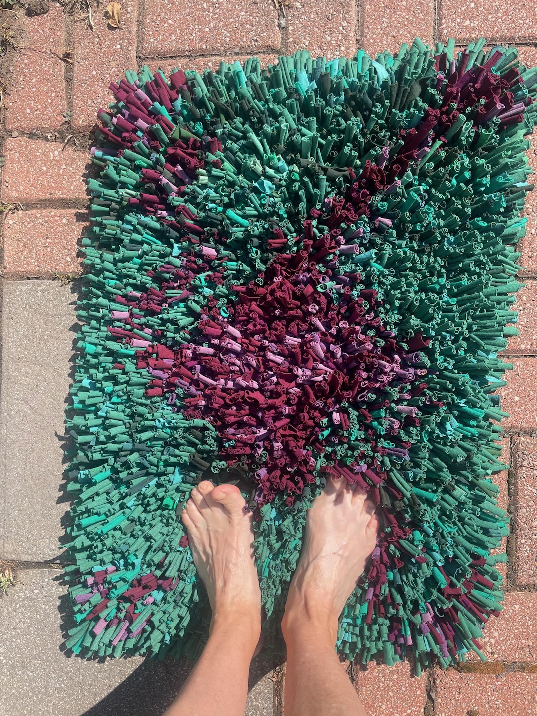 Green & Maroon Rag and Shag Rug - Etsy