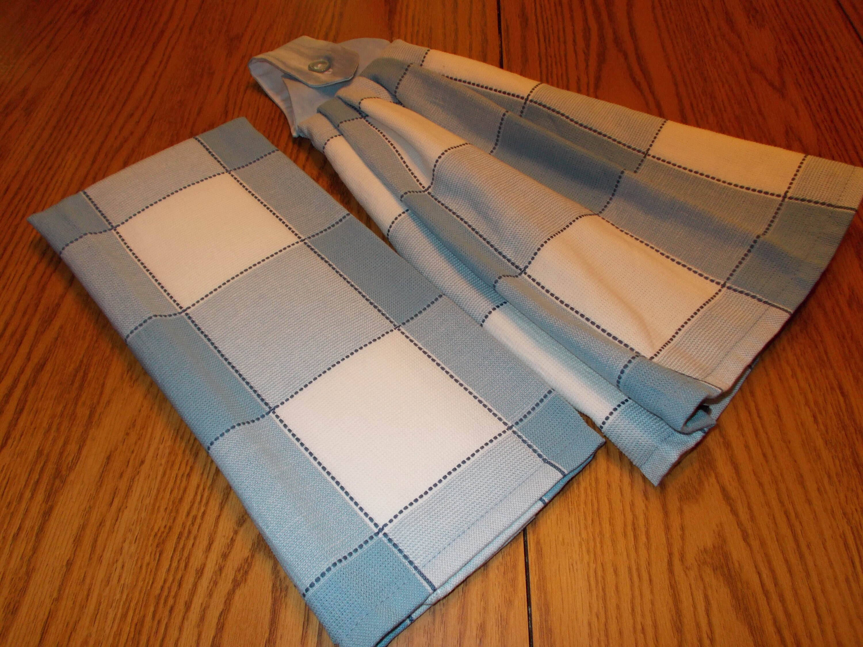 Double Sided Dish Towel SET Blue Plaid Squares Handmade Fabric - Etsy