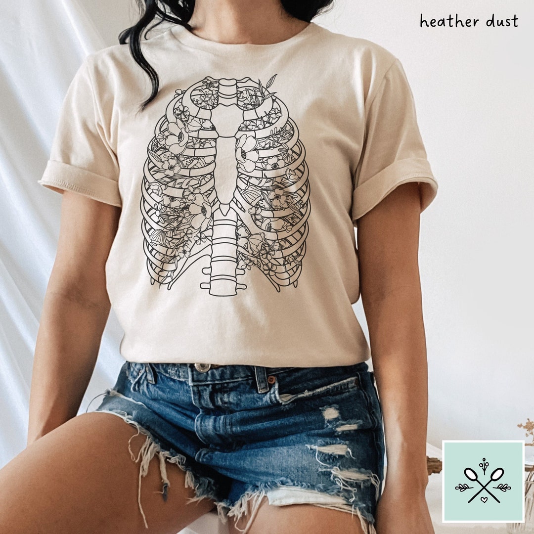Ribs Shirt, Floral Ribs Anatomy Shirt, Ribs Tshirt, Rib Cage Shirt ...