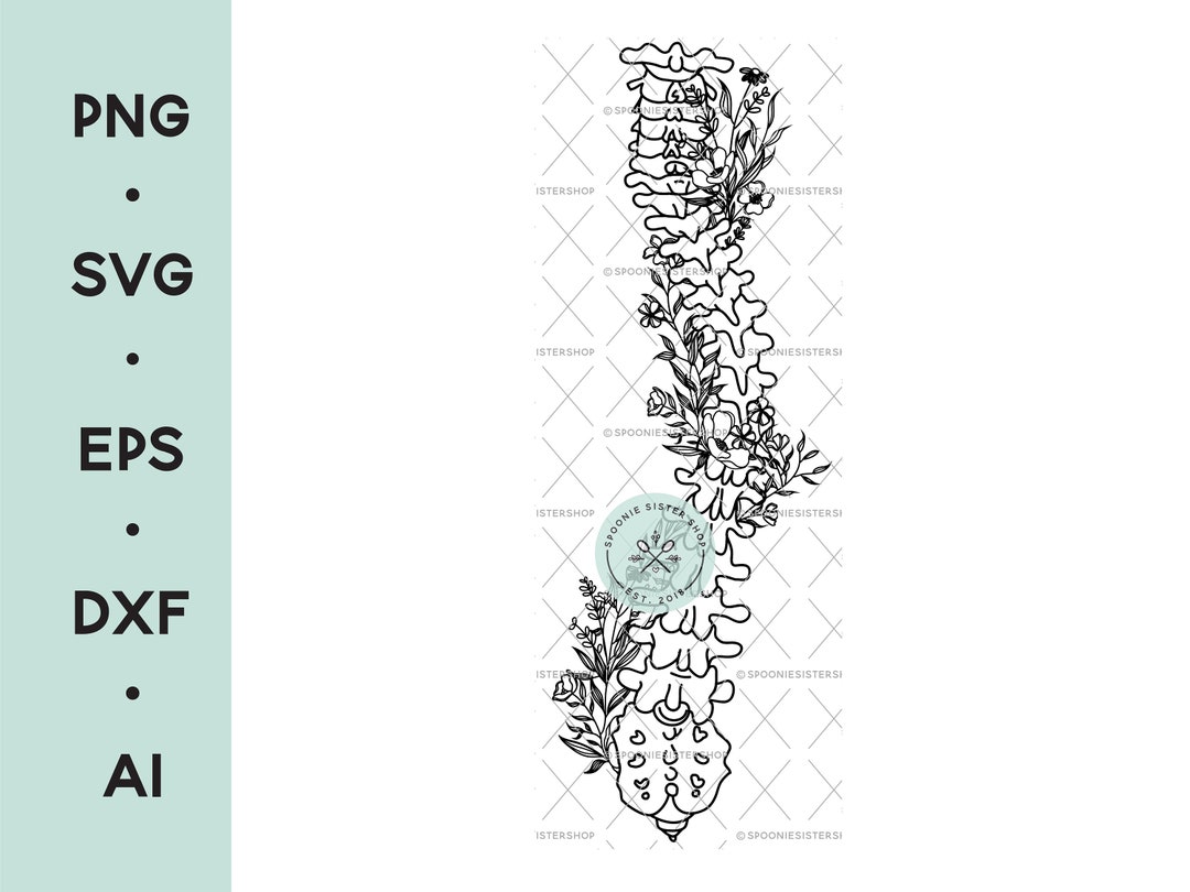 Floral Scoliosis Spine Anatomy SVG, Scoliosis PNG, Curved Spine Clip ...