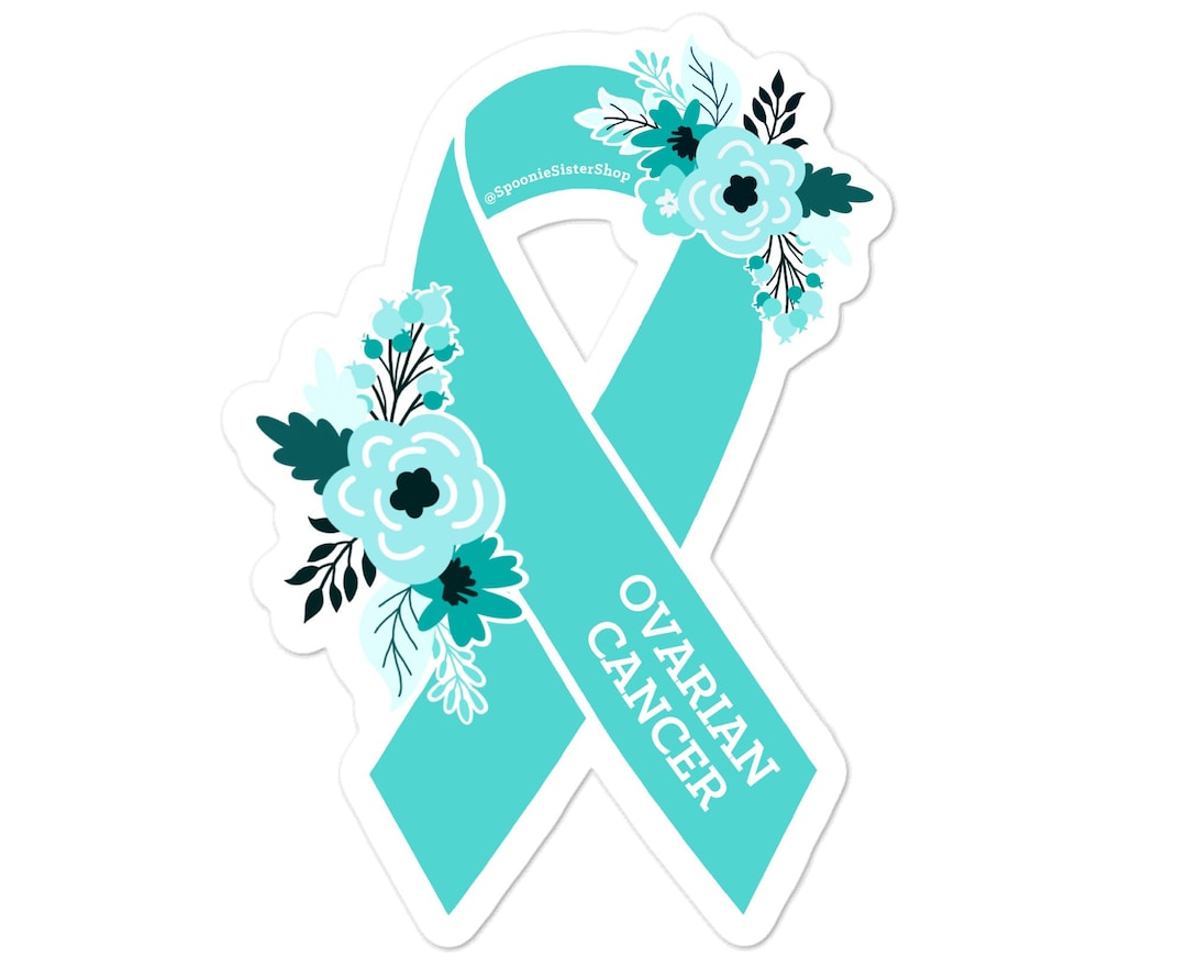 Ovarian Cancer Sticker, Ovarian Cancer Awareness Stickers, Floral Teal ...