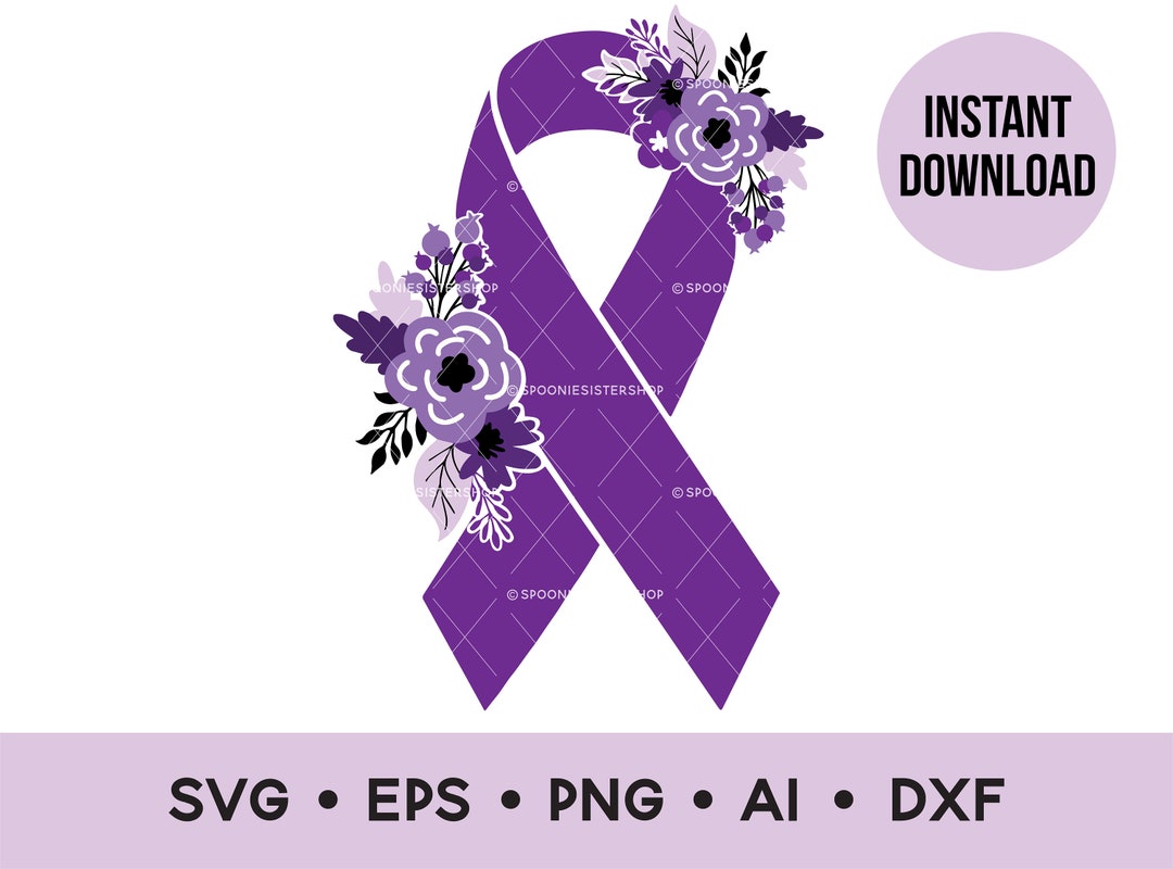 Purple Awareness Ribbon SVG, Floral Purple Ribbon PNG, Purple Ribbon ...