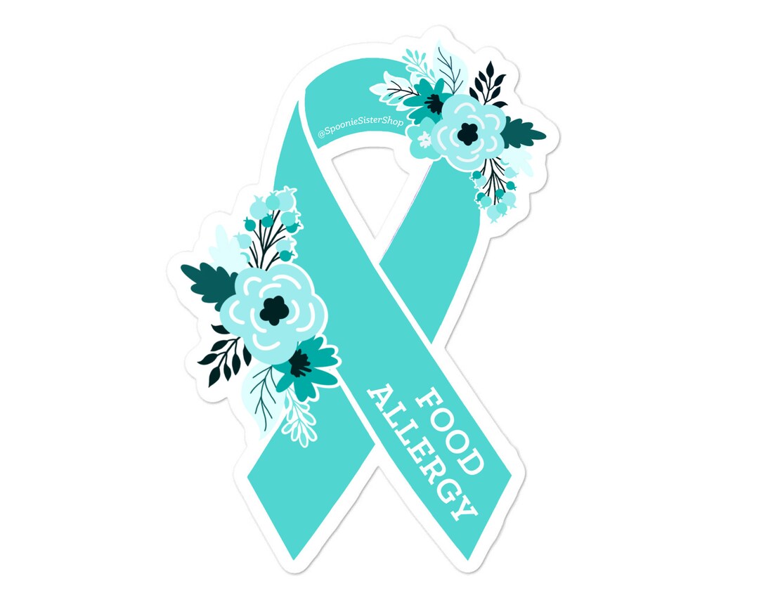 Food Allergy Awareness Sticker, Floral Food Allergies Ribbon Sticker ...