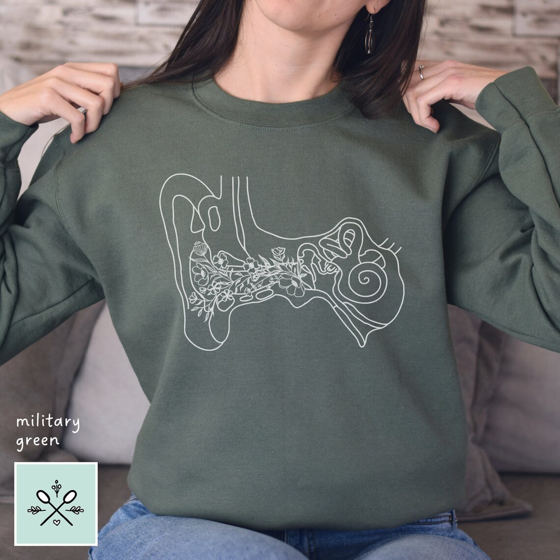 Inner Ear Anatomy Sweatshirt, Floral Inner Ear Sweater, Audiology ...