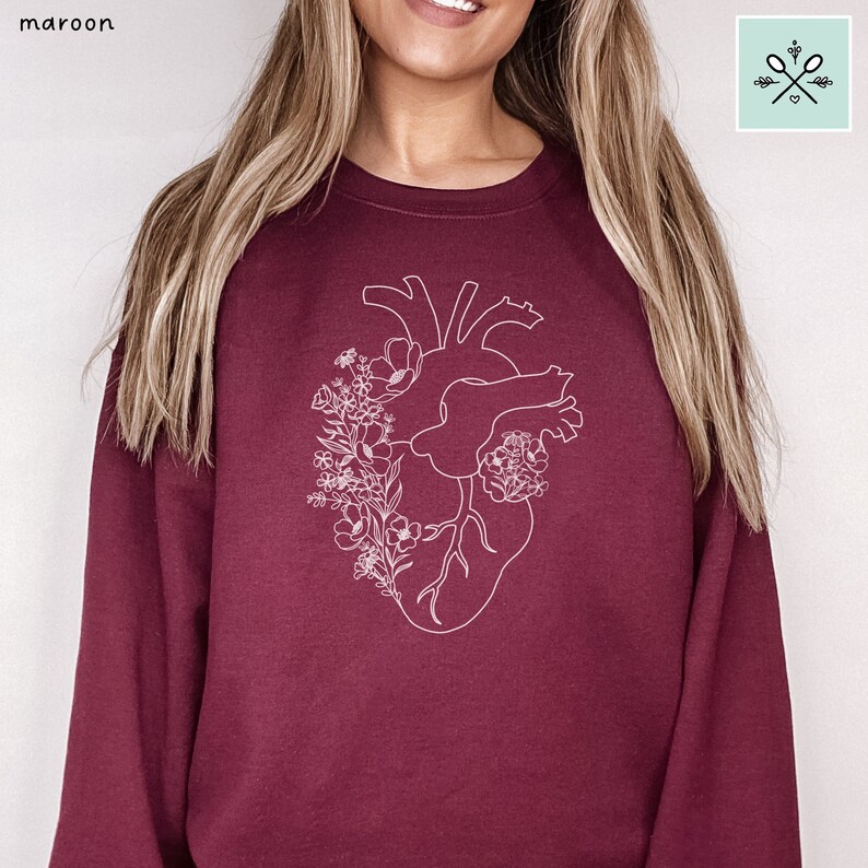 Heart Anatomy Sweatshirt, Floral Heart Sweater, Cardiology, POTS ...