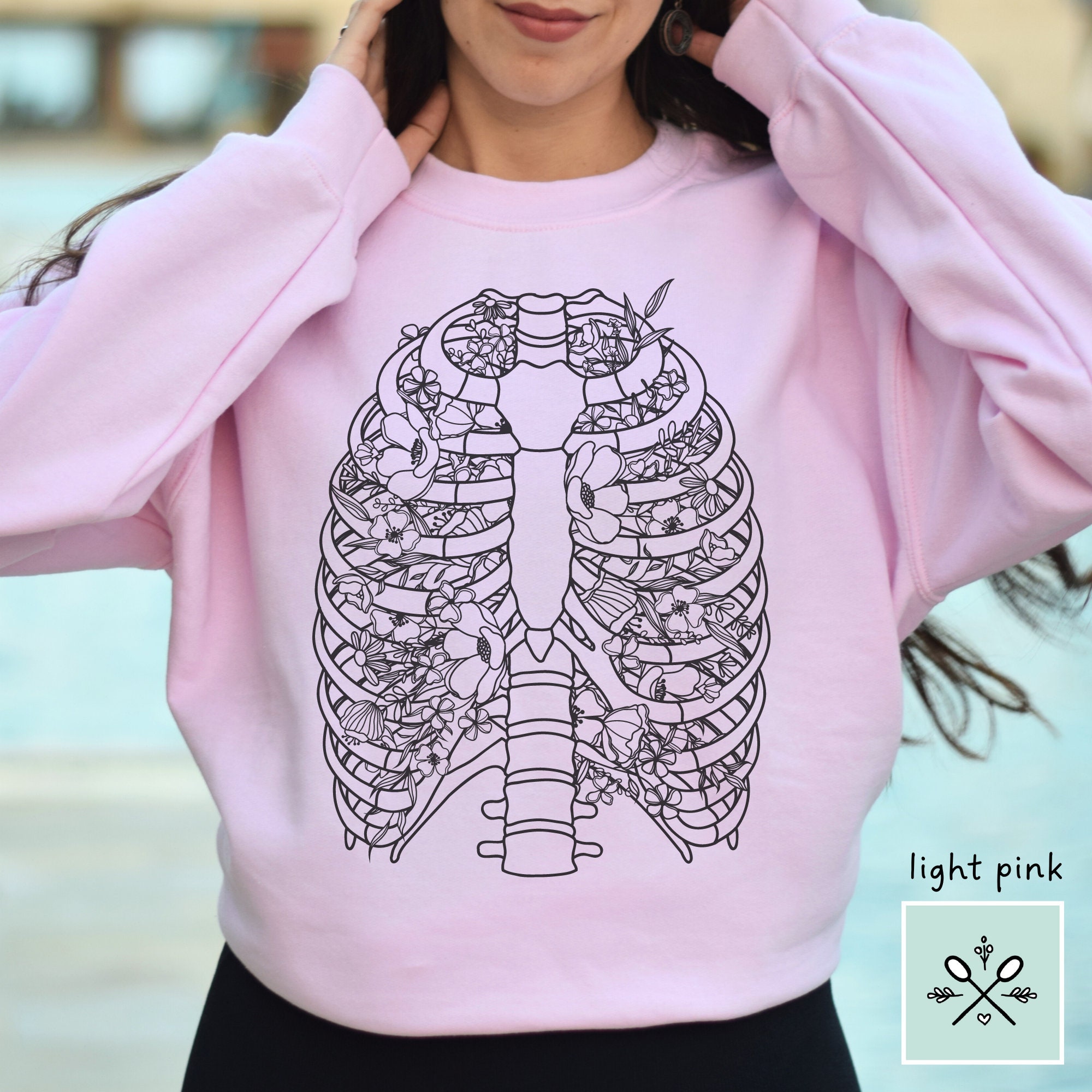 Ribcage Sweatshirt, Floral Ribs Anatomy Sweatshirt, Ribs Sweater, Rib ...