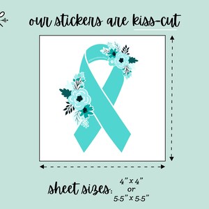 Ovarian Cancer Sticker, Ovarian Cancer Awareness Stickers, Floral Teal ...