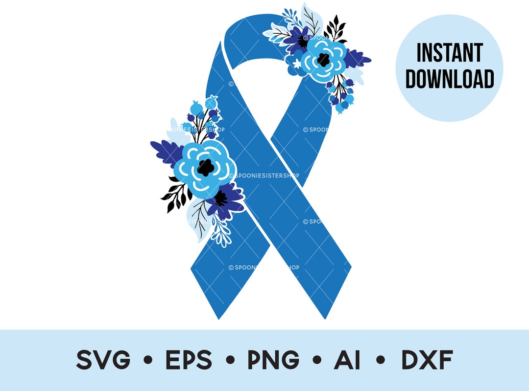 Blue Awareness Ribbon SVG, Floral Blue Ribbon PNG, Blue Ribbon SVG ...