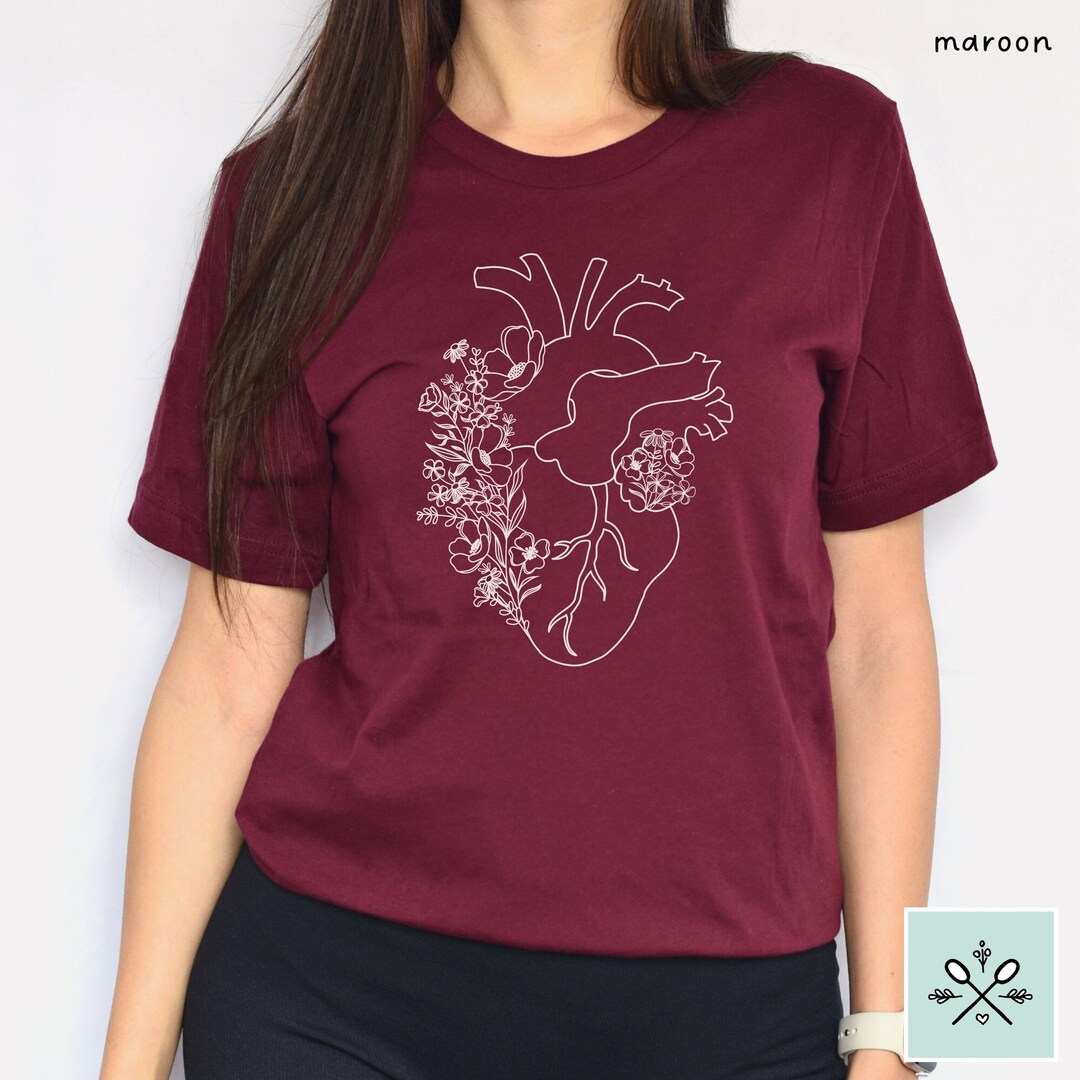 Heart Anatomy Shirt, Floral Heart Shirt, Cardiology, Cardiac Nurse ...