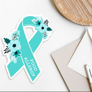 Food Allergy Awareness Sticker, Floral Food Allergies Ribbon Sticker ...