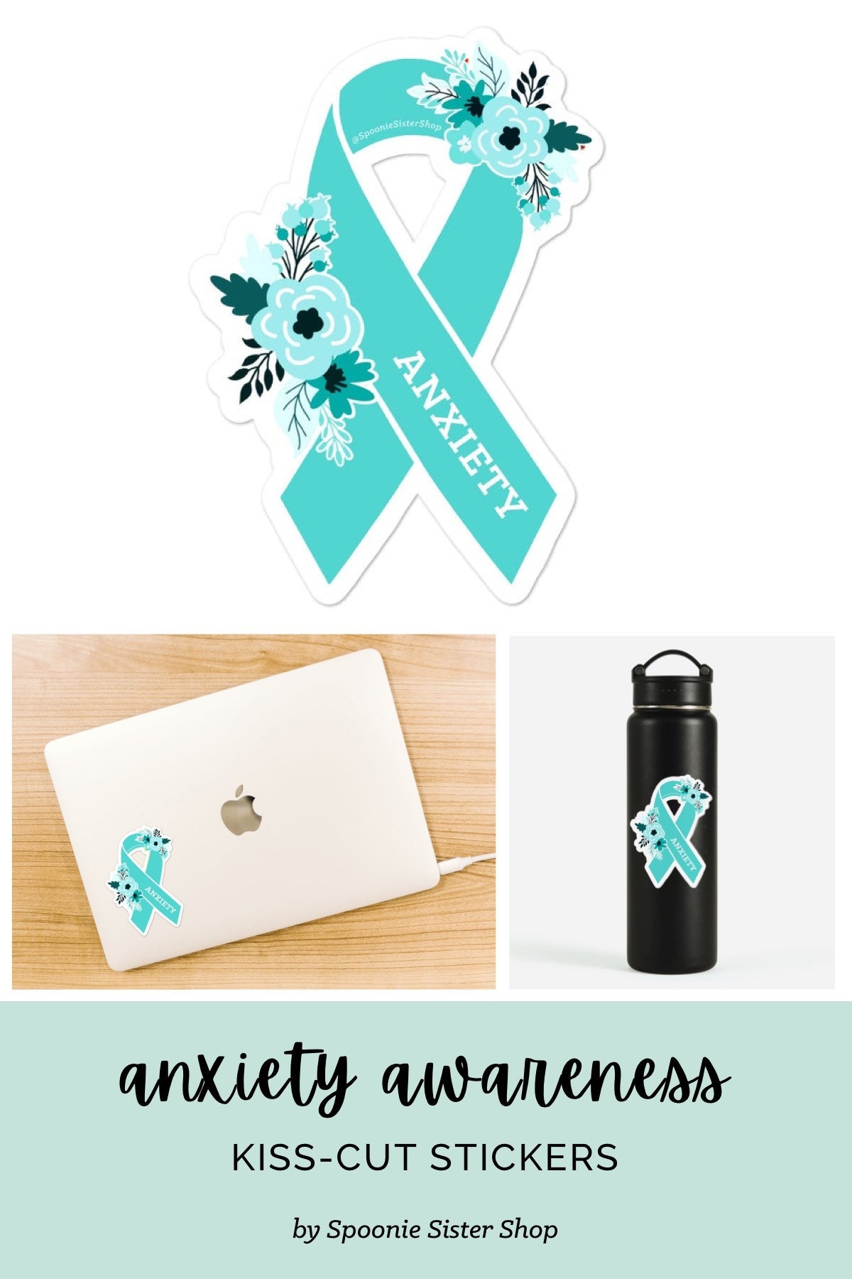 Anxiety Sticker Anxiety Awareness Stickers Floral Teal - Etsy