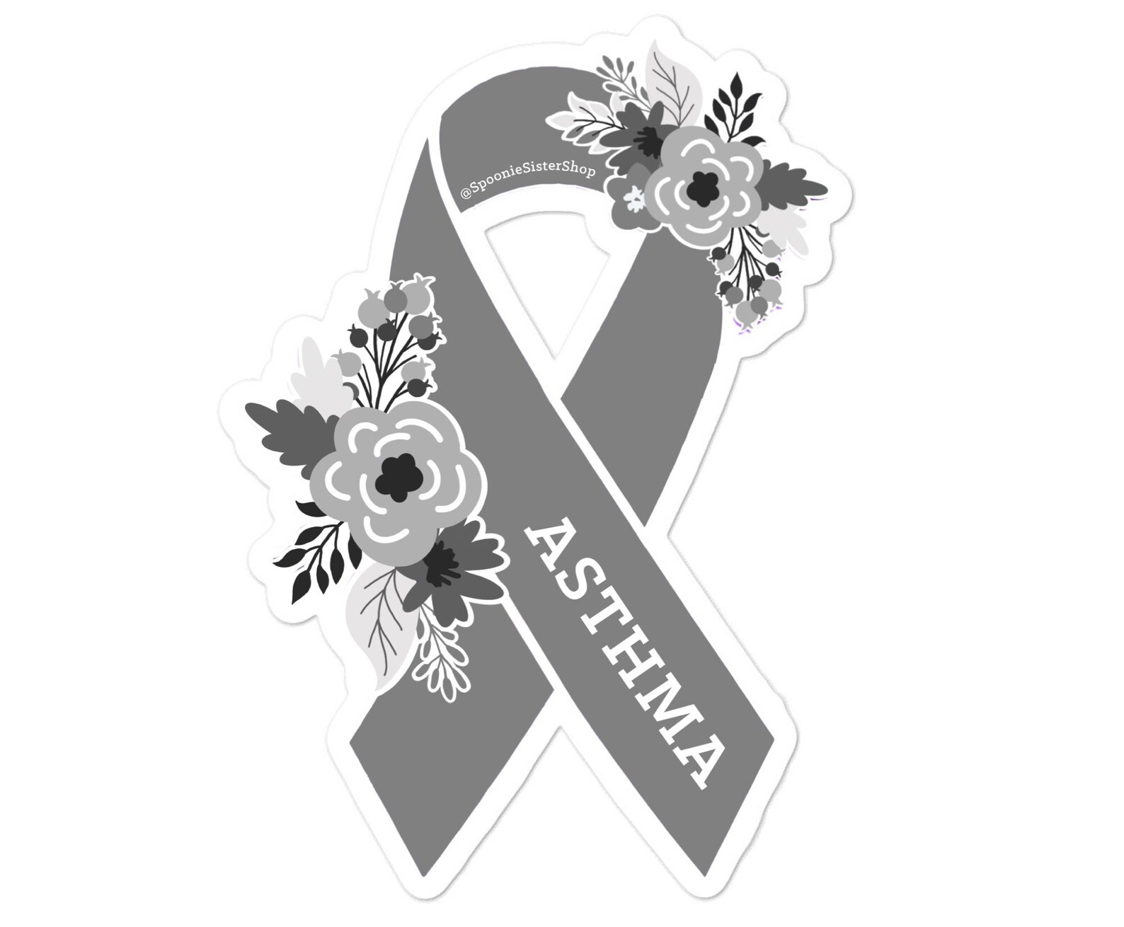 Asthma Sticker, Asthma Awareness Stickers, Floral Grey Awareness Ribbon ...