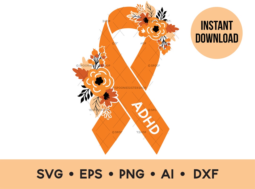 ADHD Awareness Ribbon Svg, ADHD Ribbon Png, Attention Deficit ...