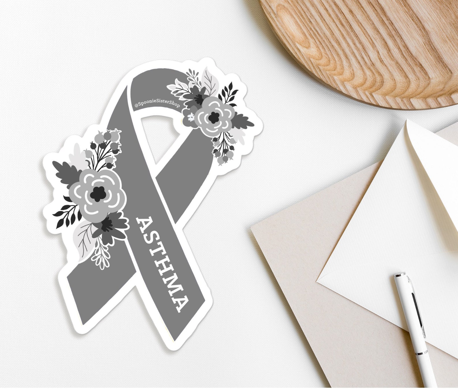 Asthma Sticker, Asthma Awareness Stickers, Floral Grey Awareness Ribbon ...
