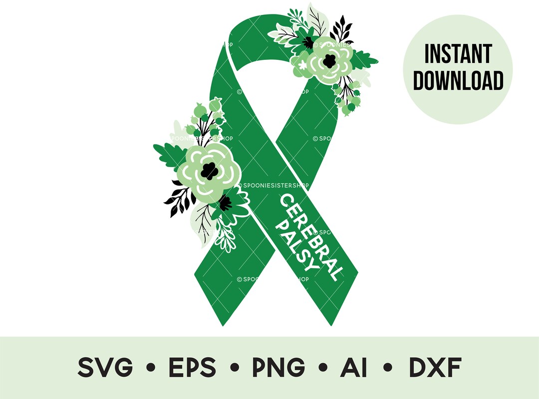 Cerebral Palsy Awareness Ribbon SVG, Cerebral Palsy Ribbon PNG, Cerebral Palsy Clipart, Green ...