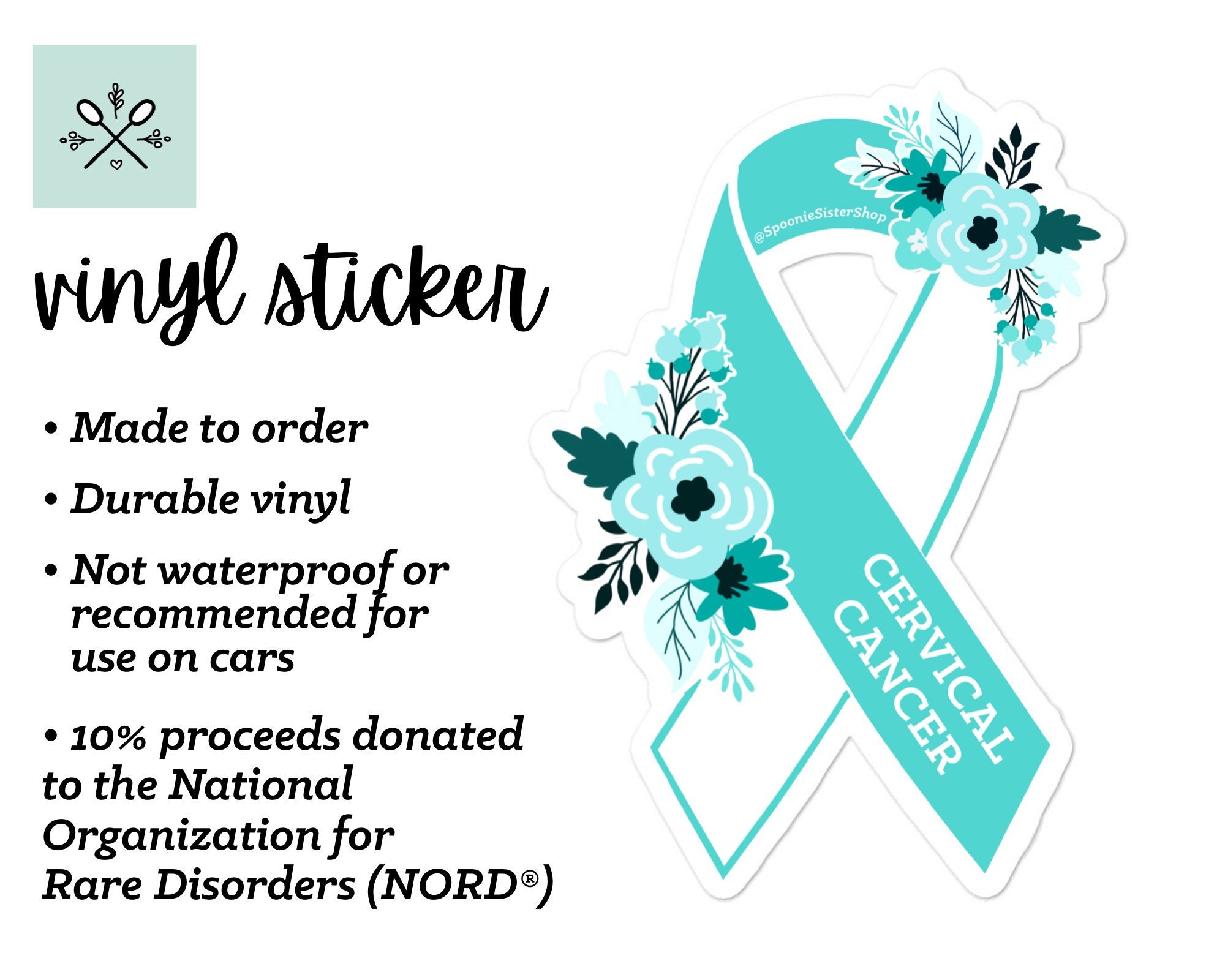 Cervical Cancer Sticker, Cervical Cancer Awareness Stickers, Teal ...