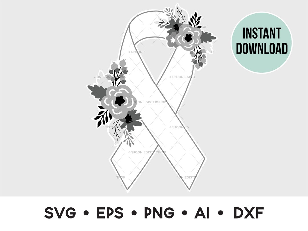 White Awareness Ribbon SVG Floral White Awareness Ribbon PNG - Etsy