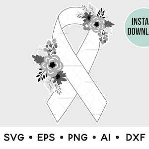 White Awareness Ribbon SVG Floral White Awareness Ribbon PNG - Etsy