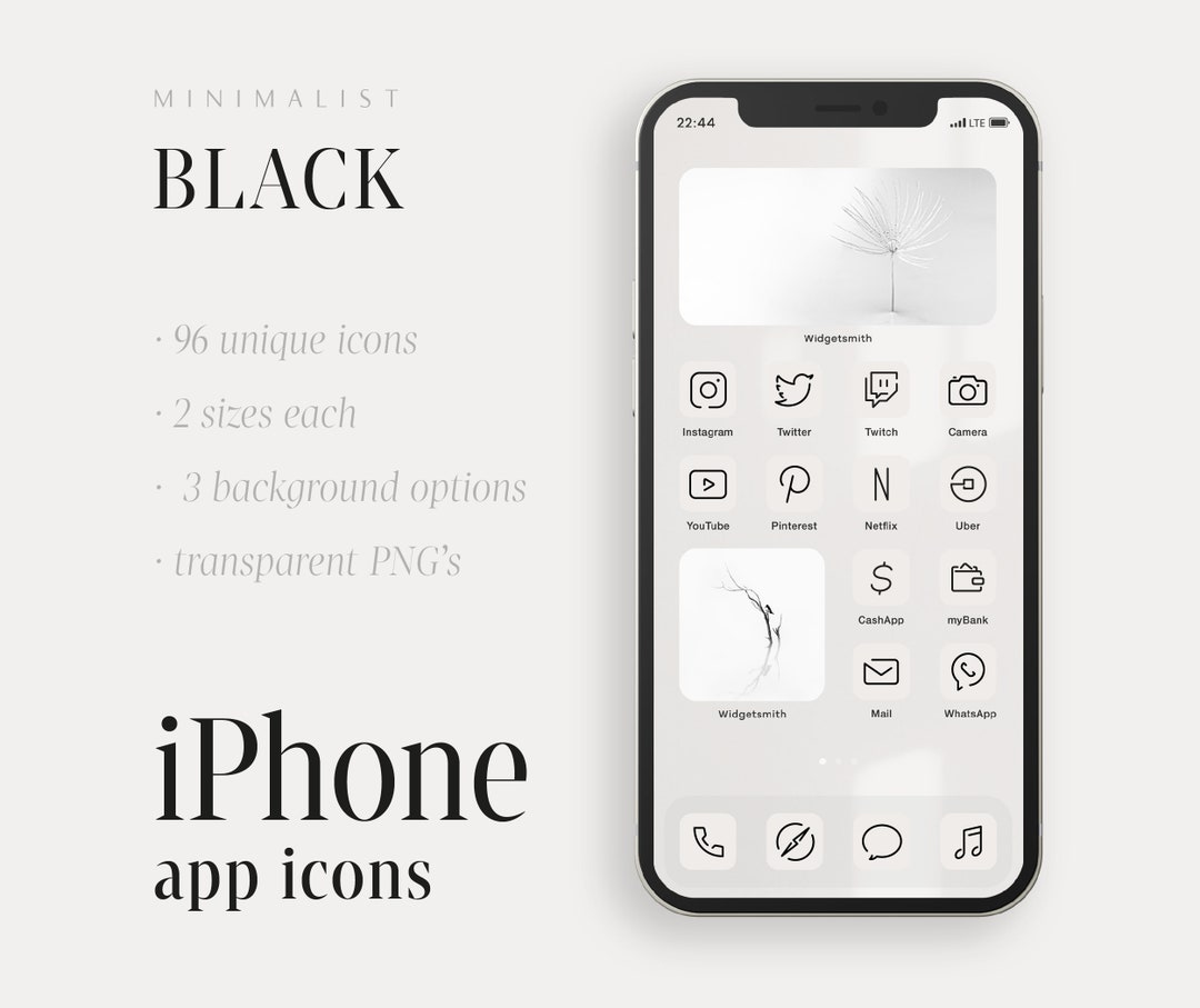 Black iPhone App Icons, 96 Unique Icon Mega Pack, Minimalist Social Media Logos, Premium Ios ...