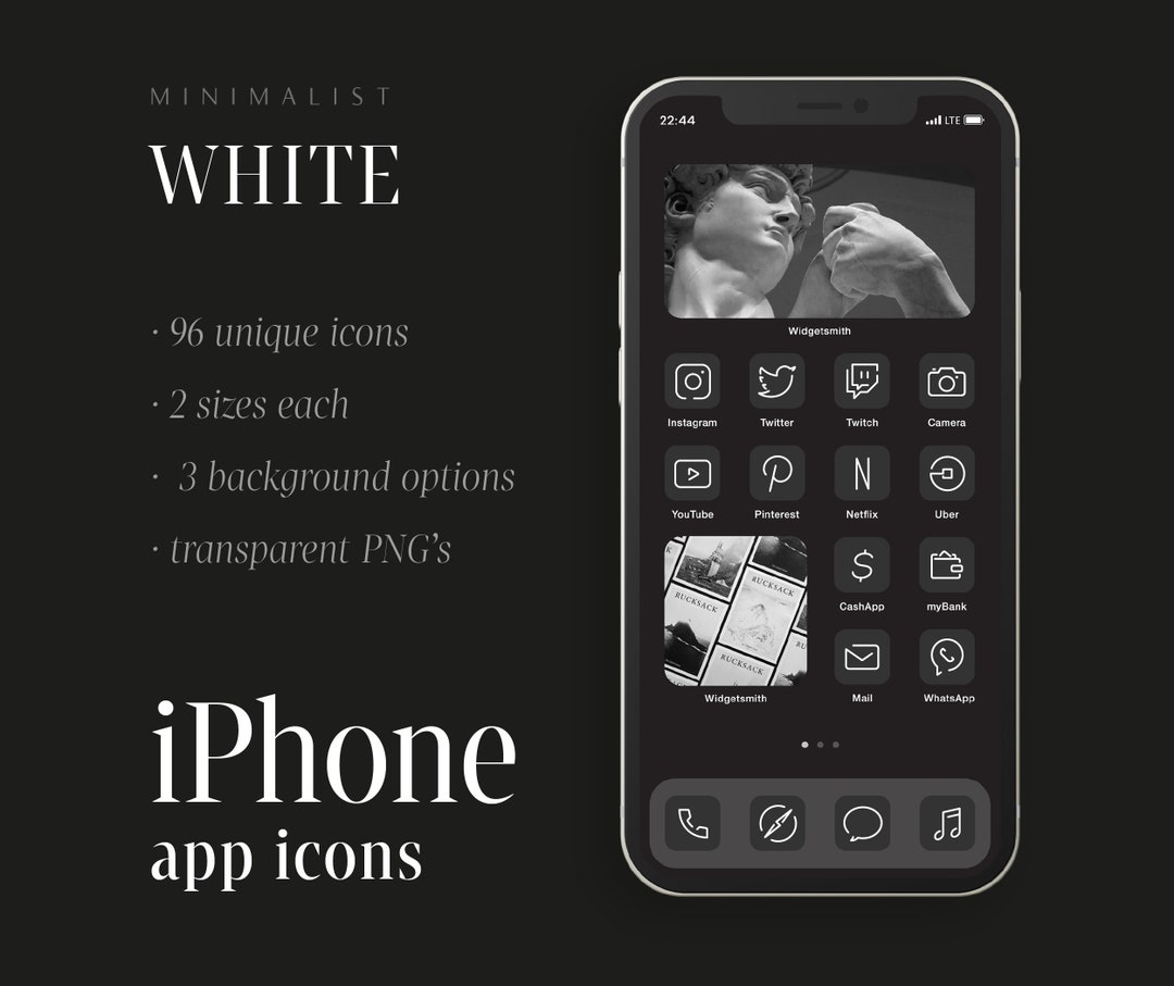 White iPhone App Icons, 96 Unique Icon Mega Pack, Minimalist Social ...