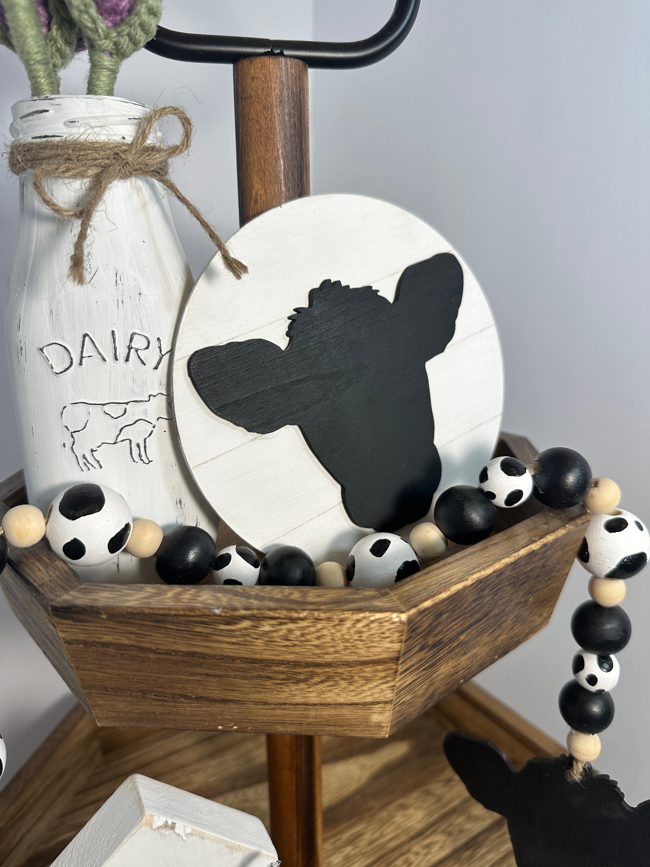 Maggie Moos Cow Print Tiered Tray Decor - Etsy