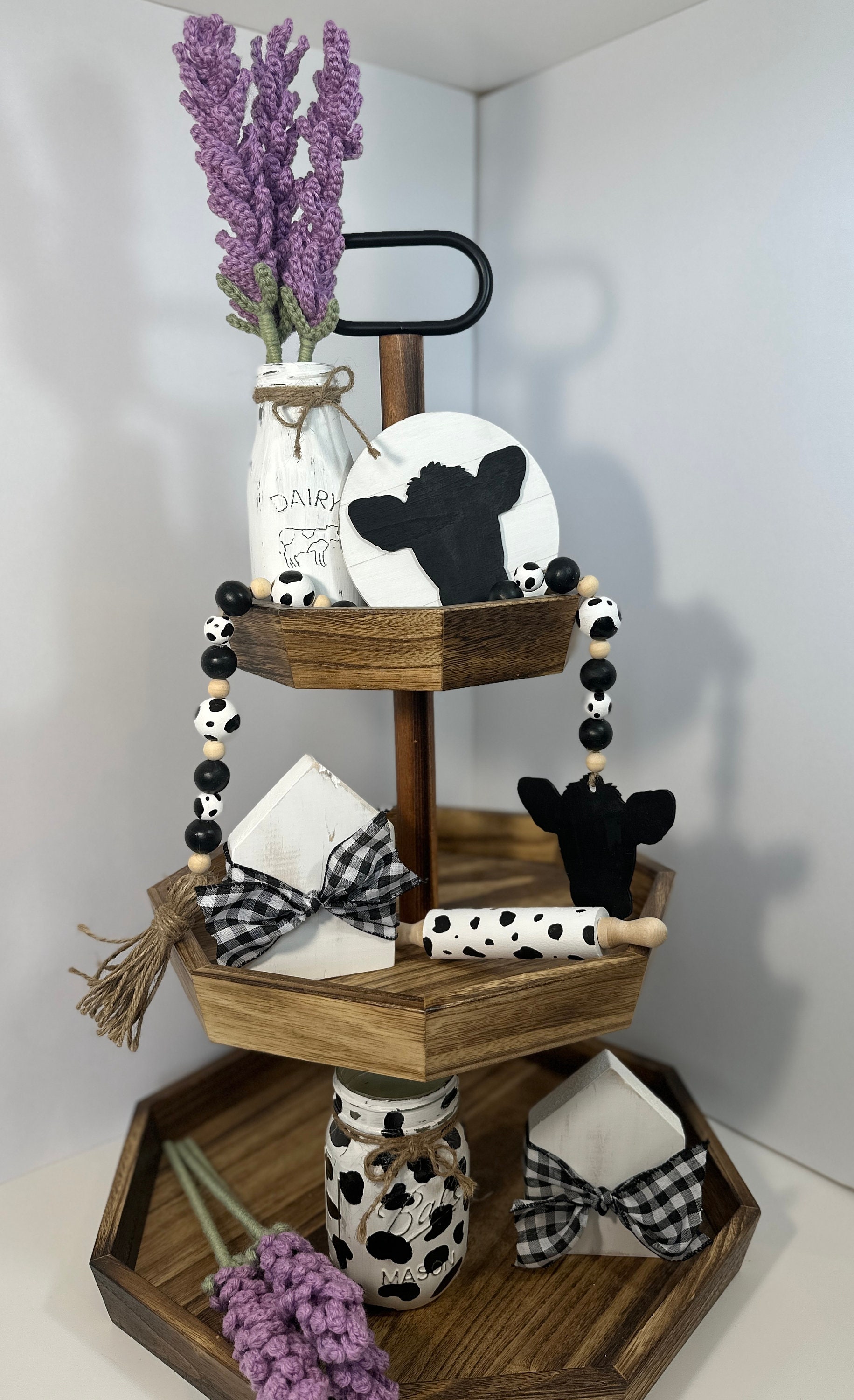 Maggie Moos Cow Print Tiered Tray Decor - Etsy
