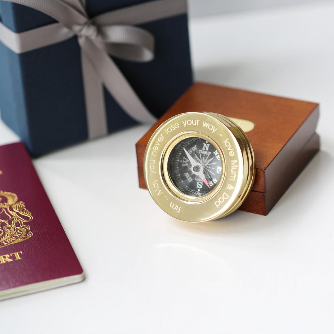 Personalised Brass Traveller Compass With Wooden Box. Engraved Gift ...