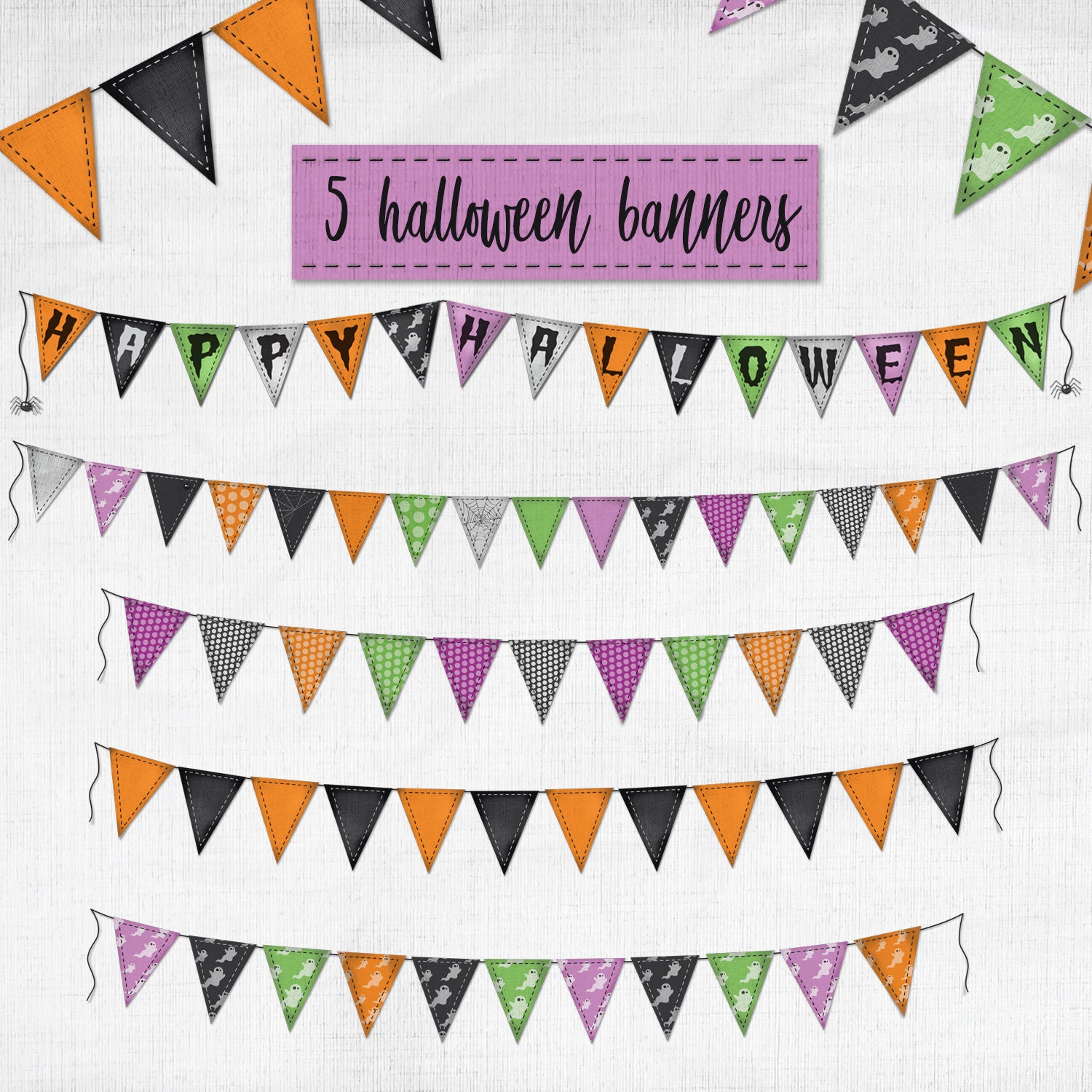 Halloween Digital Flag Banners Clipart Buntings Halloween - Etsy