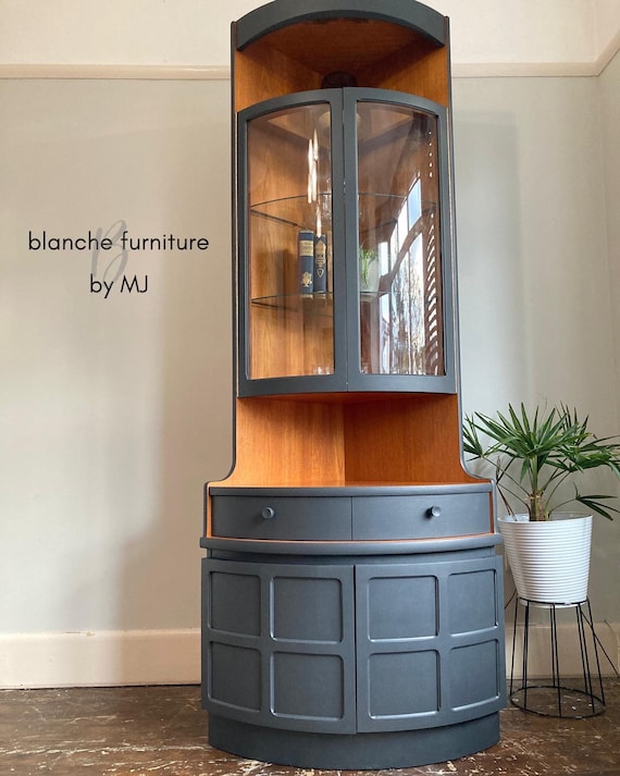 Tall Mid Century Curved Corner Drinks Cabinet With Lights by Nathan. Etsy