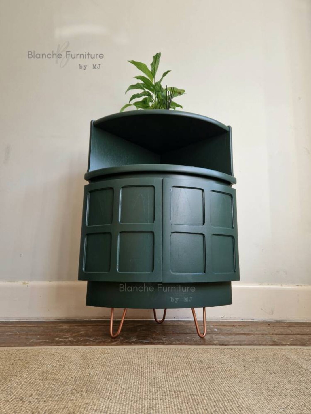 Mid Century Curved Corner Drinks Cabinet in Emerald Green - by Nathan ...