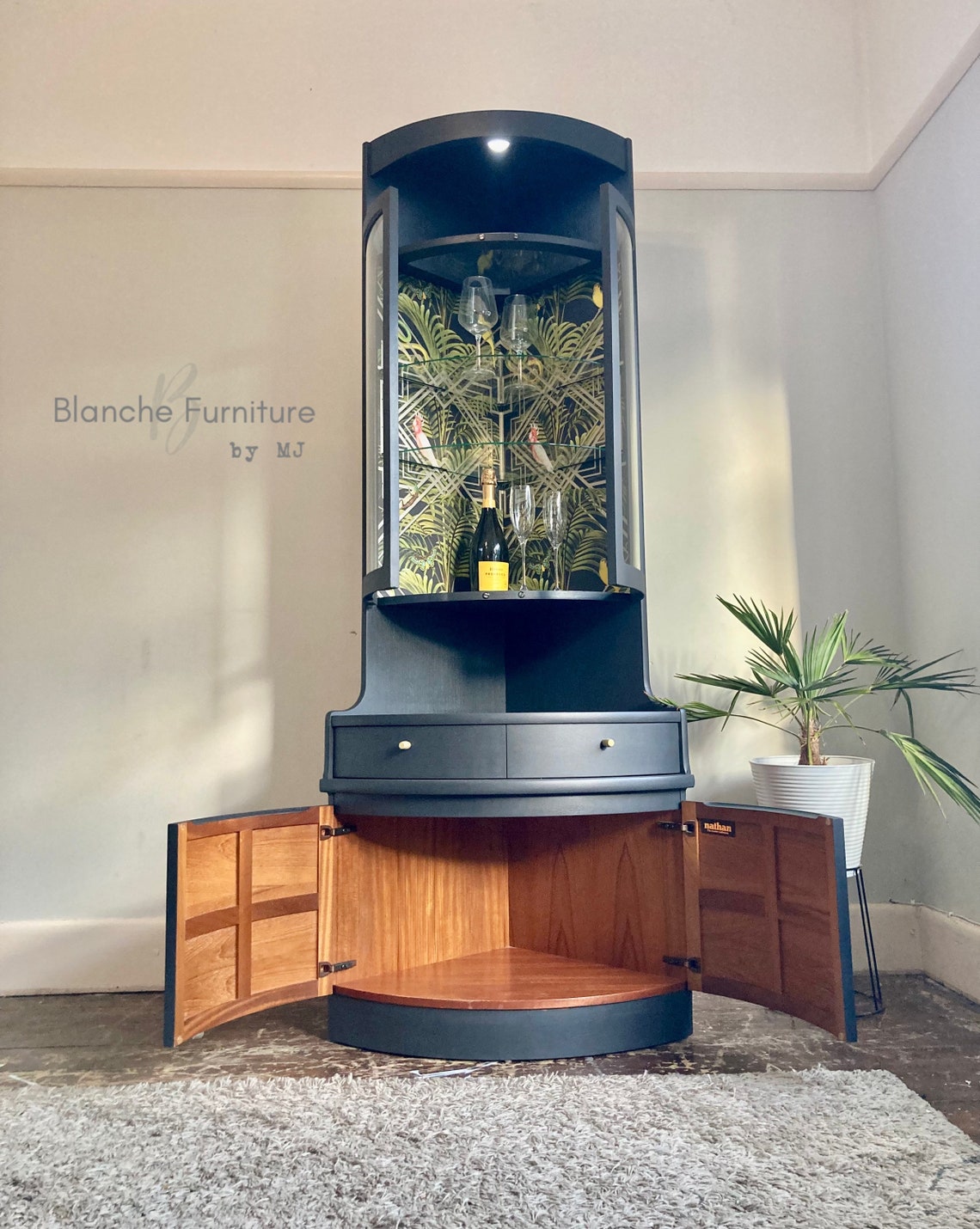 Tall Curved Nathan Corner Drinks Cabinet With Geometric Lining - Etsy