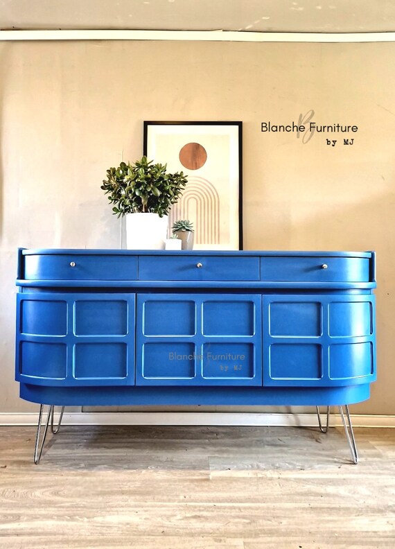 Luxurious Large Curved Sideboard by Nathan in Lake Blue Etsy